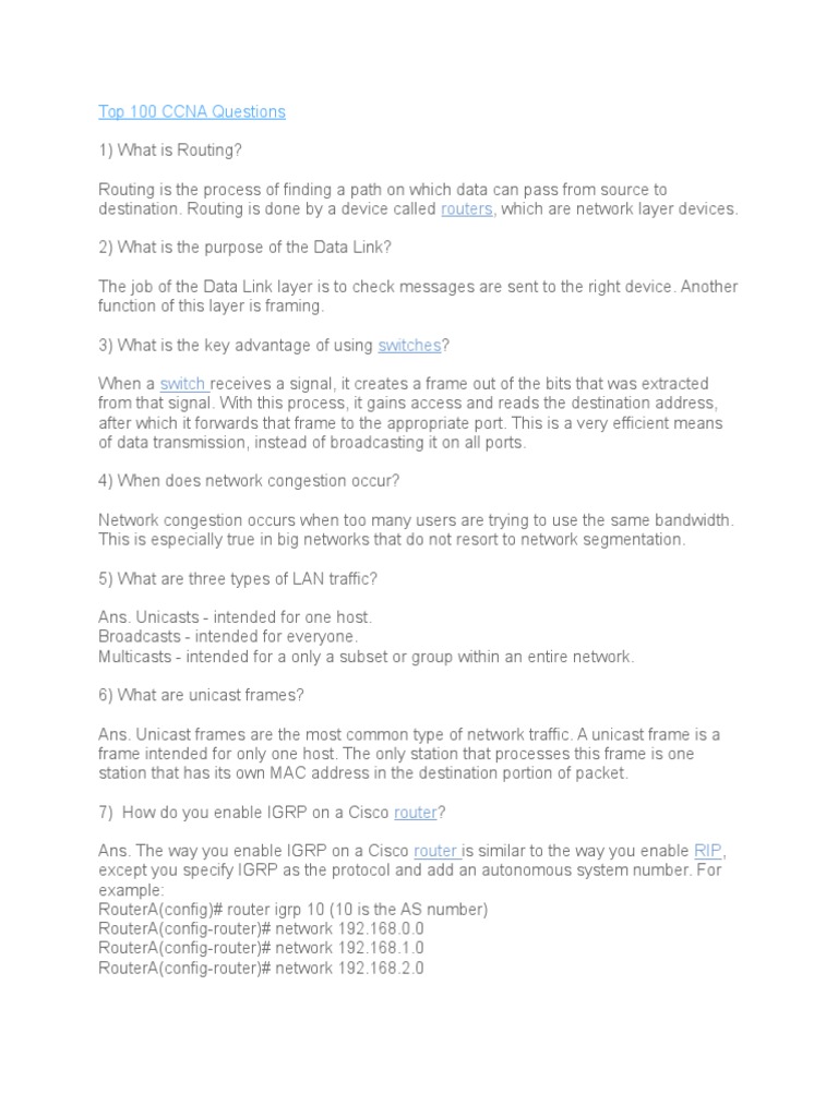 Top CCNA Questions | PDF | Ip Address | Routing