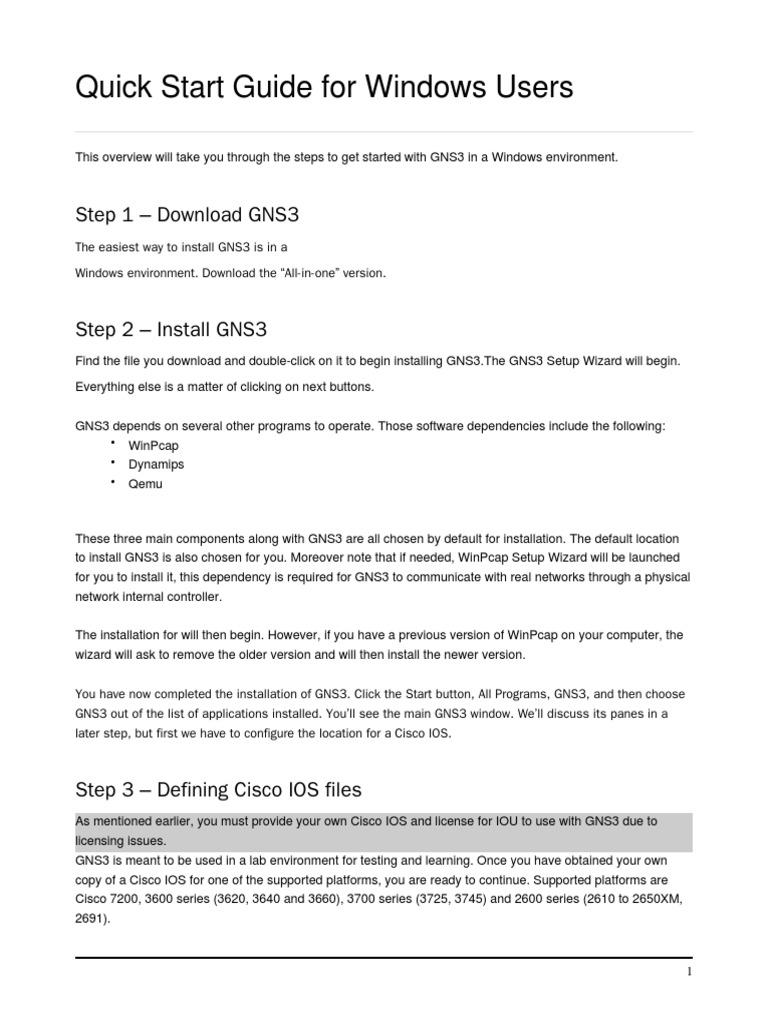 GNS3 - Quick Start Guide For Windows Users | PDF | Microsoft Windows | Ios