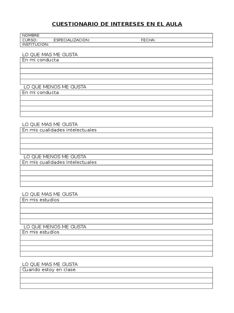 Cuestionario de Intereses Estudiantiles | PDF