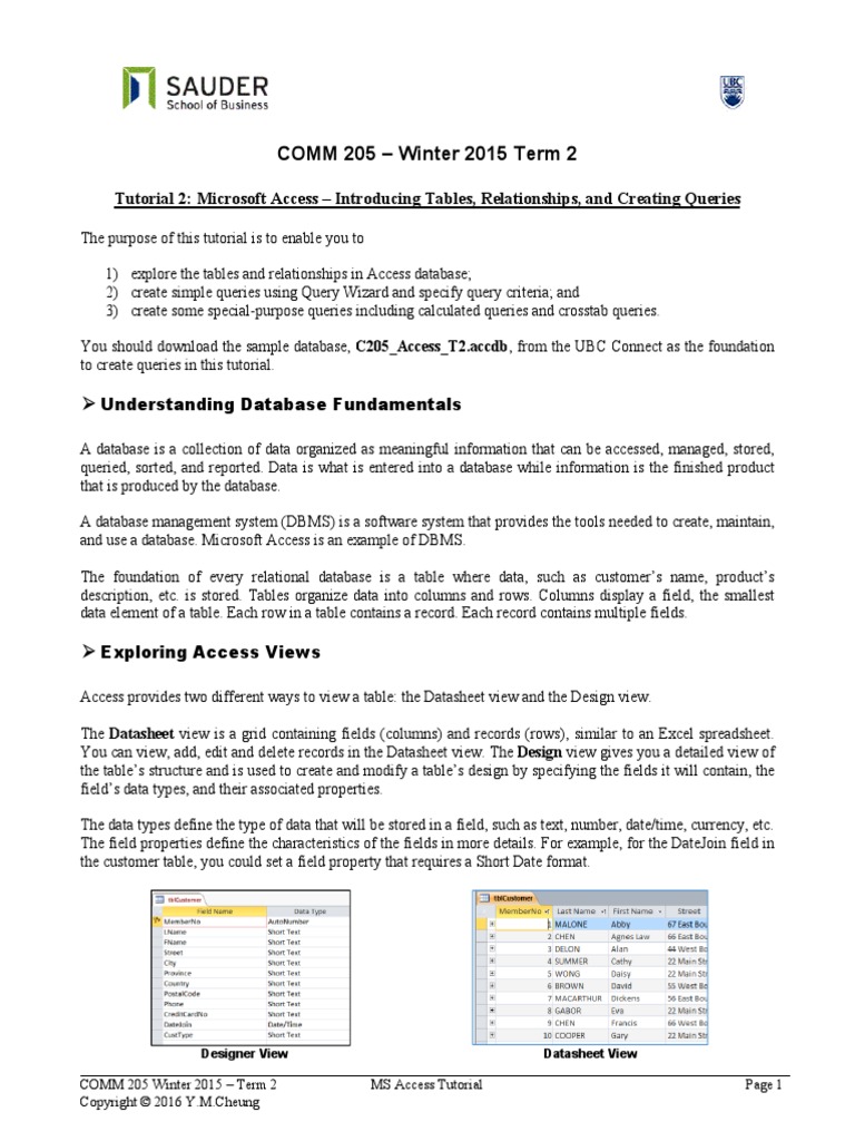 Microsoft Access Worksheet | Microsoft Access | Databases