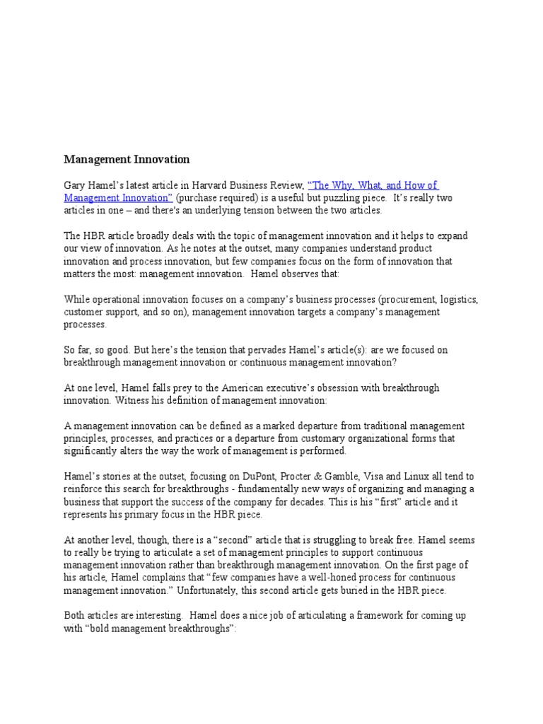 Management Innovation: "The Why, What, and How of Management Innovation ...
