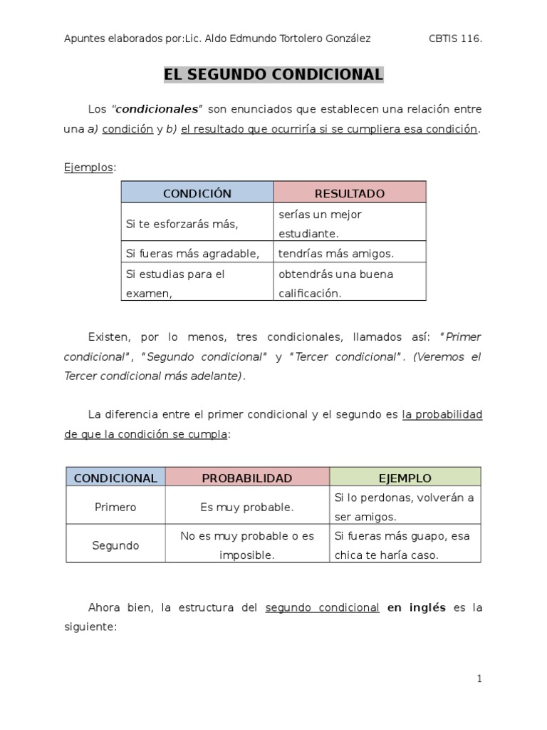 El Segundo Condicional | Verbo | Mecánica del lenguaje | Prueba ...