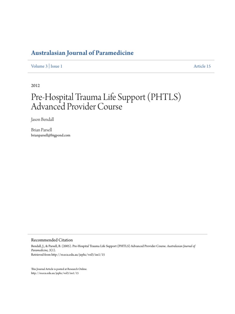 Pre-Hospital Trauma Life Support (PHTLS) Advanced Provider Course | PDF ...