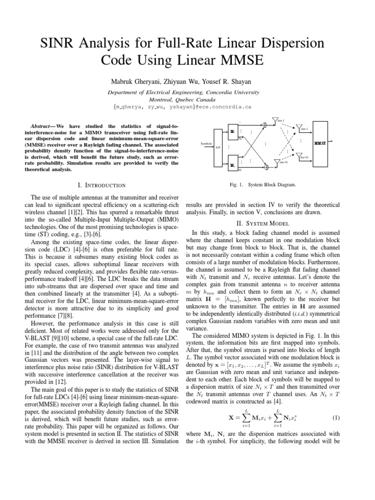 SINR Analysis For Full-Rate Linear Dispersion Code Using Linear MMSE ...