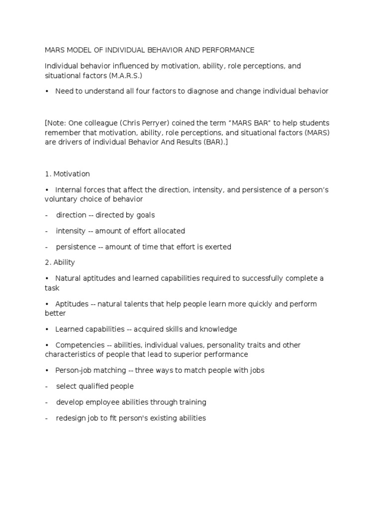 Mars Model of Individual Behavior and Performance | PDF | Reinforcement ...