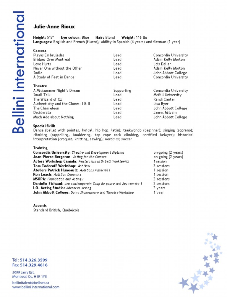 Julie-Anne Rioux: Acting Profile | PDF | Language Arts & Discipline ...