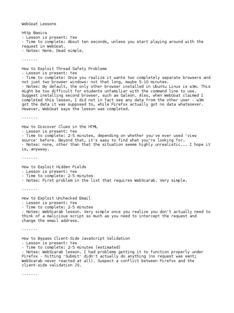 WebGoat Lessons | PDF | Web Development | Information Governance