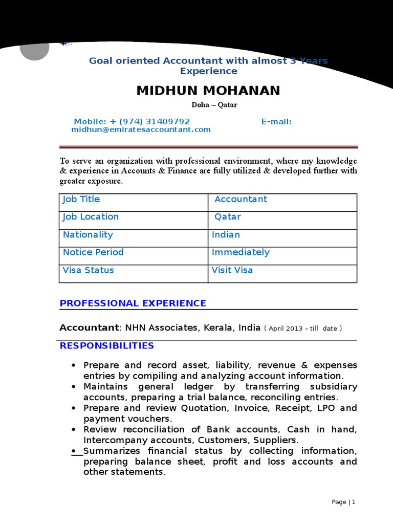 Midhun Mohanan: Goal Oriented Accountant With Almost 3 Years Experience ...