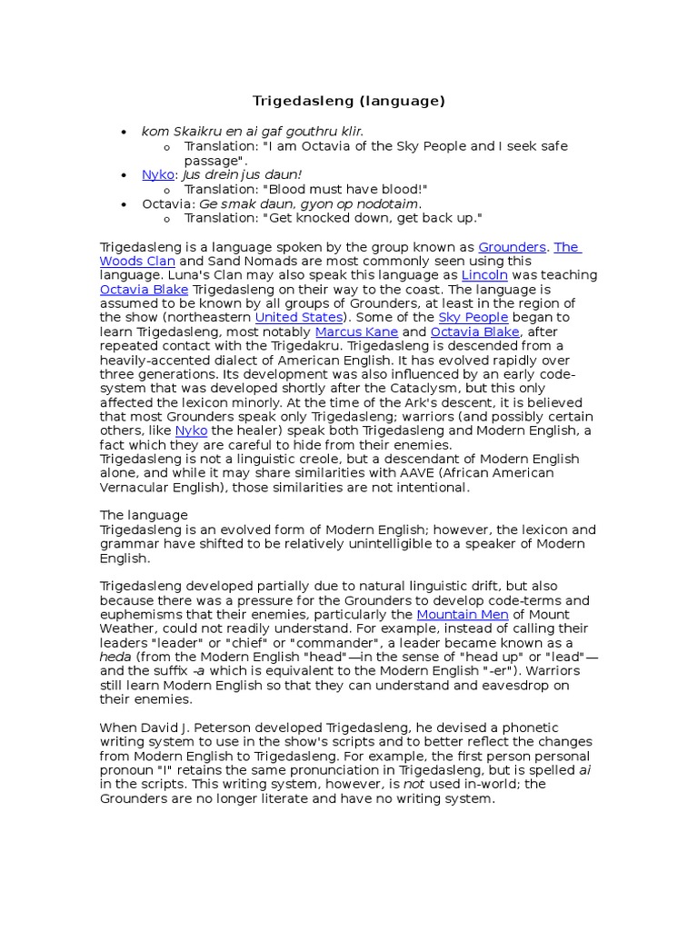 Trigedasleng Language (The 100) | PDF | Grammatical Tense | Verb