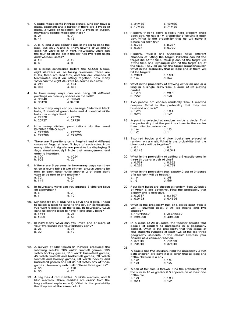 ProbStat Handout | PDF | Randomness | Odds