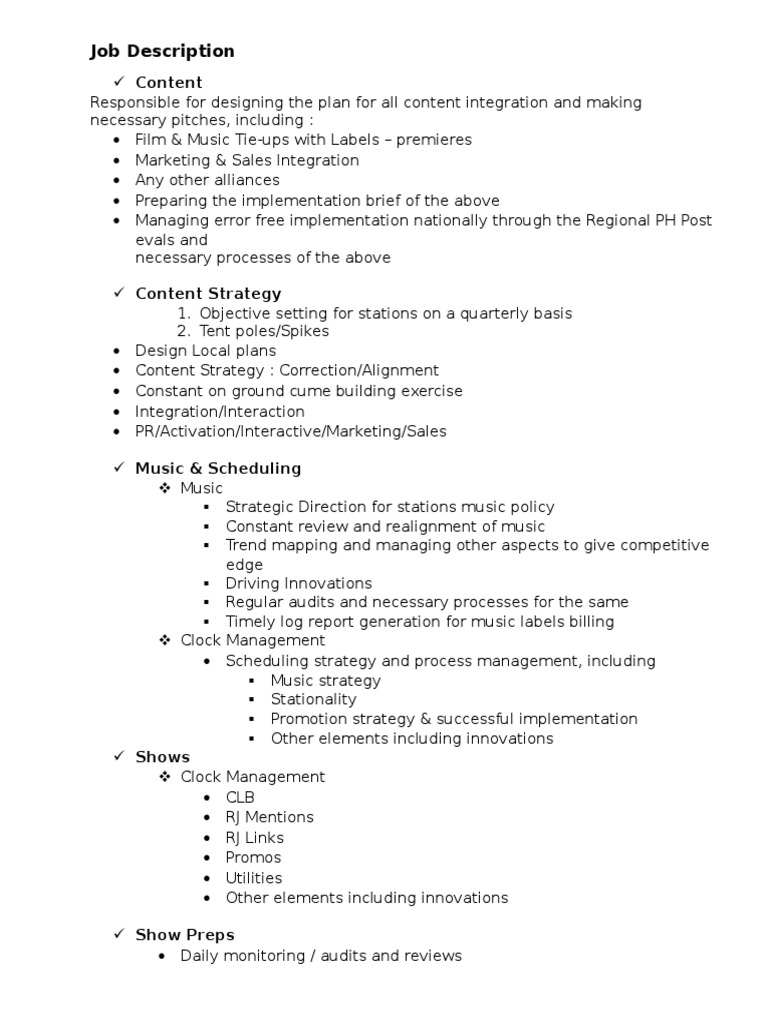 Radio Programming Head Job Description | PDF | Career & Growth | Business