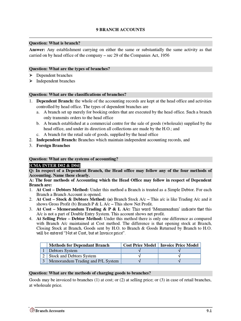 OG1 9 Branch Accounting | PDF | Debits And Credits | Expense