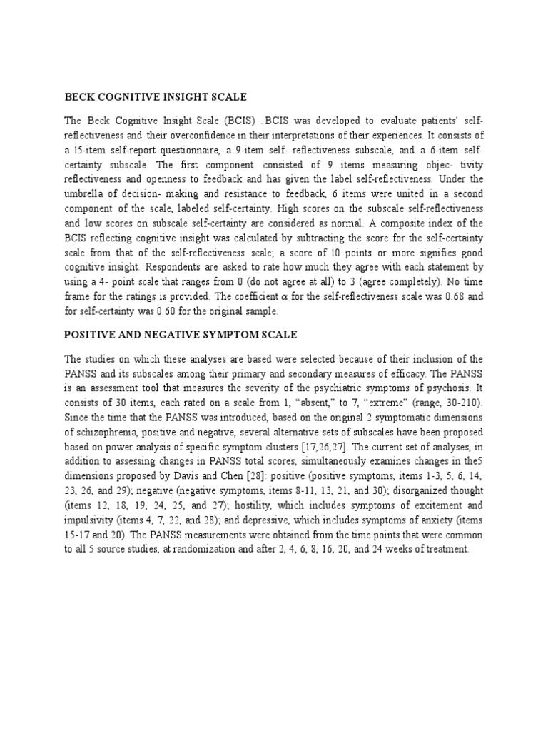 Beck Cognitive Insight Scale | PDF | Self Report Study | Validity (Statistics)
