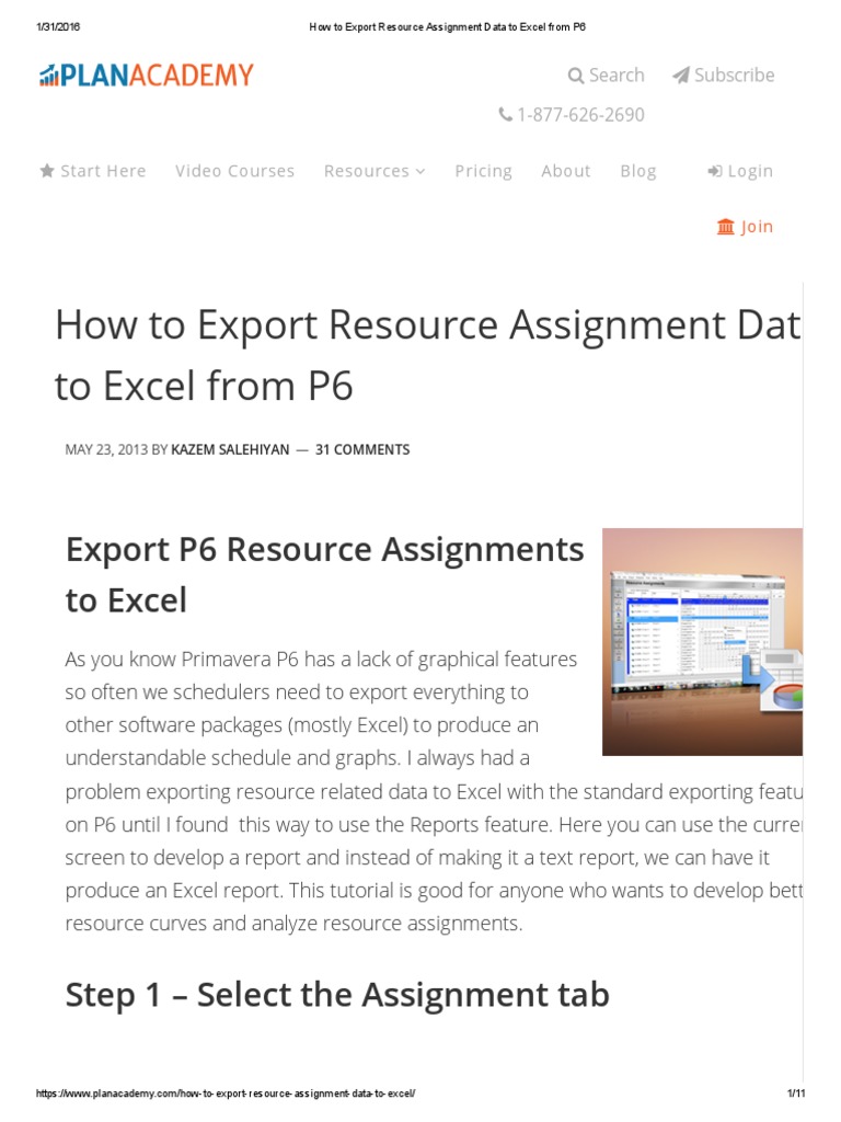 How To Export Resource Assignment Data To Excel From P6 | PDF | Microsoft Excel | Spreadsheet
