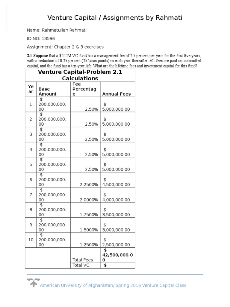 Venture Capital Fund Fee Calculations | PDF | Business | Finance ...
