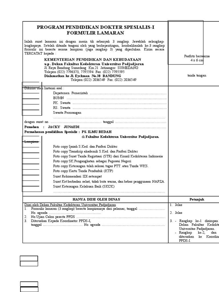 Formulir Lamaran PPDS | PDF