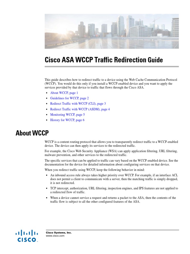 Cisco ASA WCCP Traffic Redirection Guide | PDF | Transmission Control Protocol | I Pv6