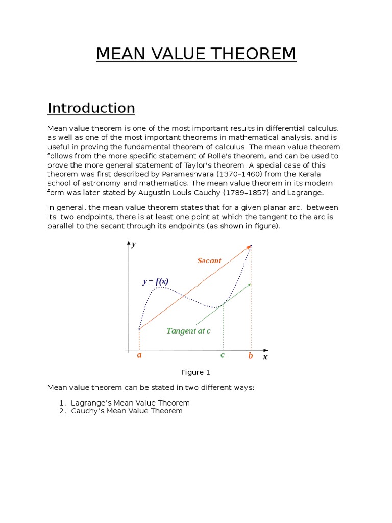 Mean Value Theorem | PDF | Teaching Mathematics | Mathematical Analysis