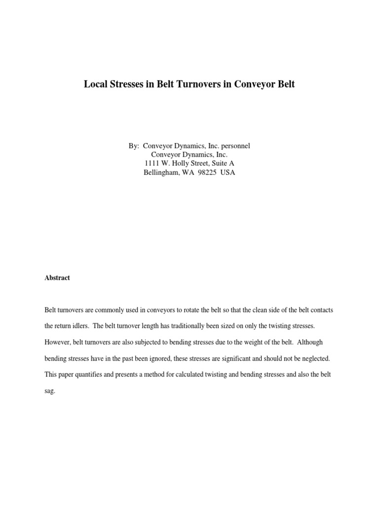 SME 2002 Local Stresses in Belt Turnovers in Conveyor Belt | PDF ...