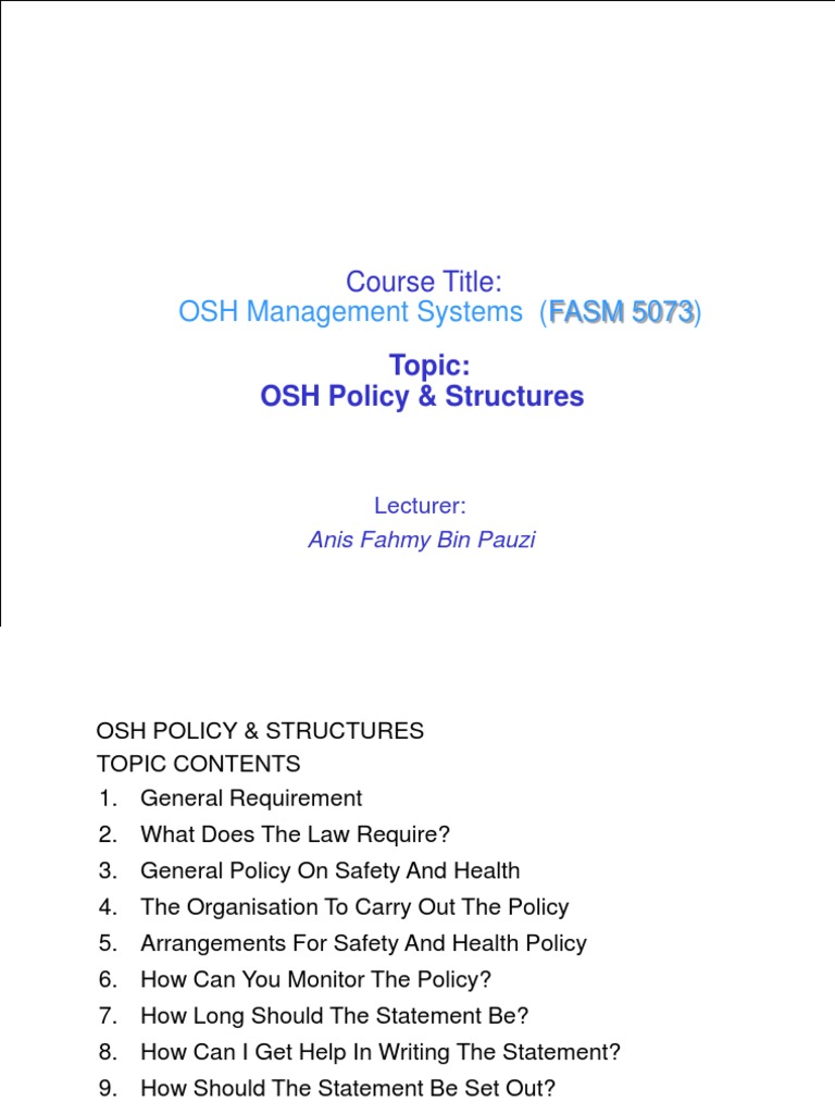 2 OSH Policy & Structures | PDF | Safety | Employment