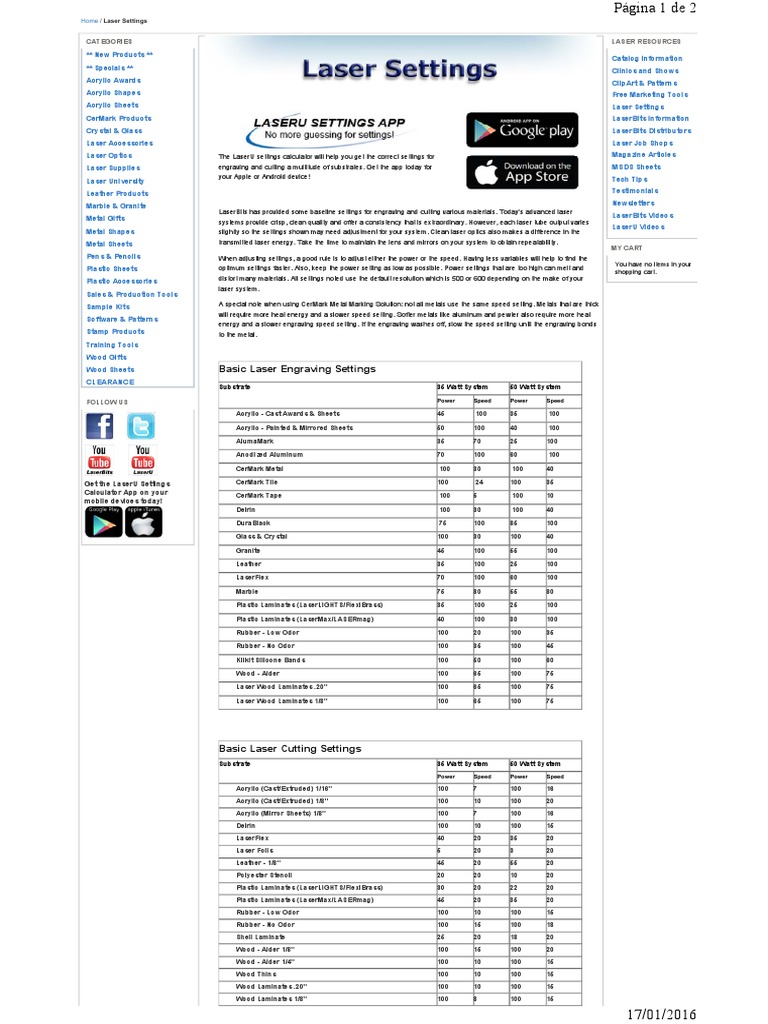 Laser Settings | Engraving | Laser | Free 30-day Trial | Scribd