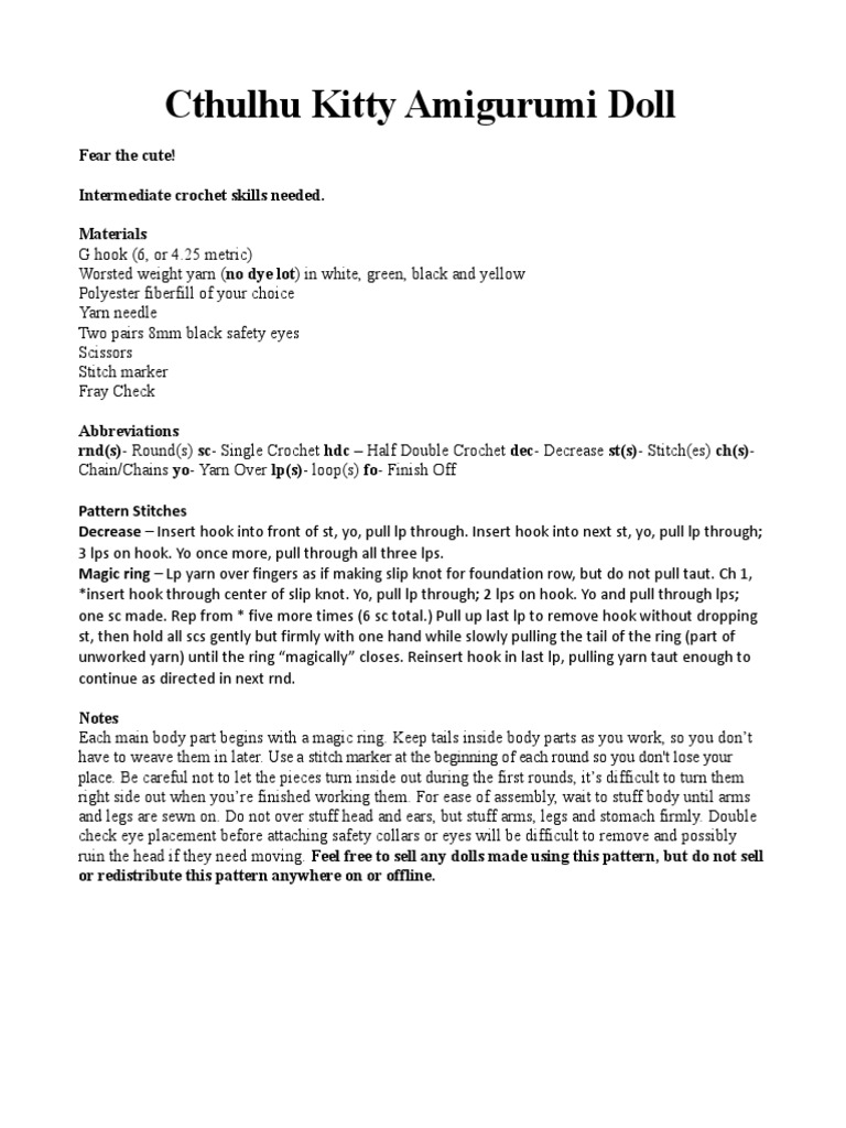 Cthulhu Kitty Pattern | PDF | Amigurumi | Crochet