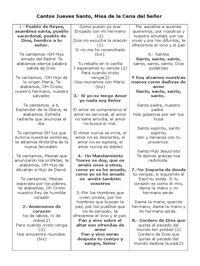 Canciones Jueves Santo | PDF | Cristo (título) | Amor