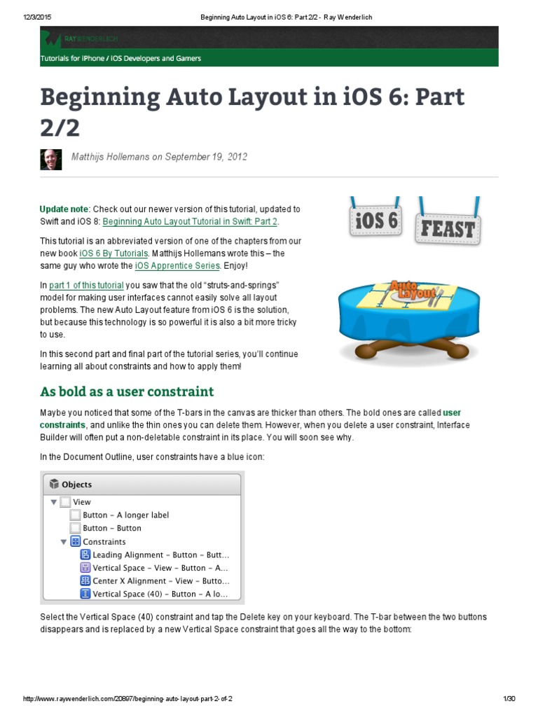 Beginning Auto Layout in IOS 6 - Part 2 - 2 - Ray Wenderlich | PDF | Page Layout | Ios