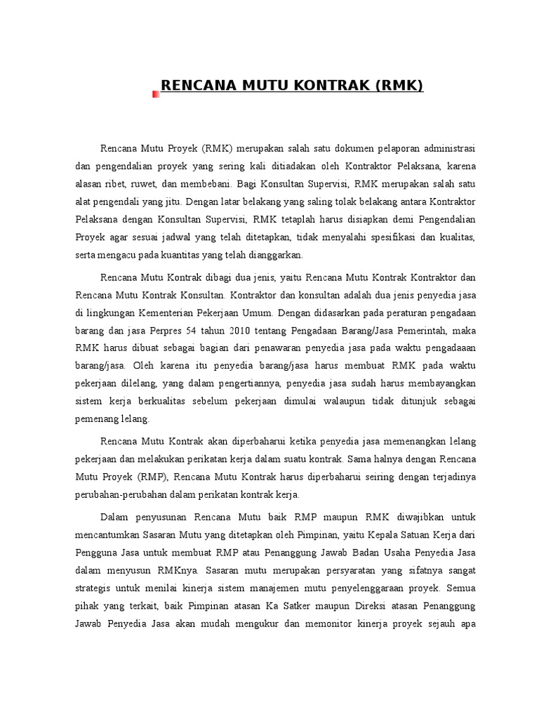 Pentingnya Rencana Mutu Kontrak (RMK) | PDF