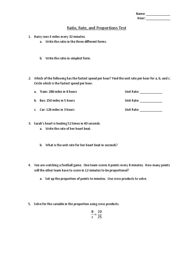 Ratio, Rate, and Proportions Test | PDF | Sports & Recreation