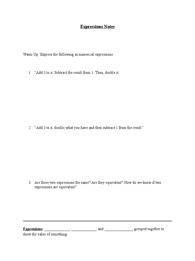 Expressions Notes: Expressions: - , - , and - Grouped Together To | PDF