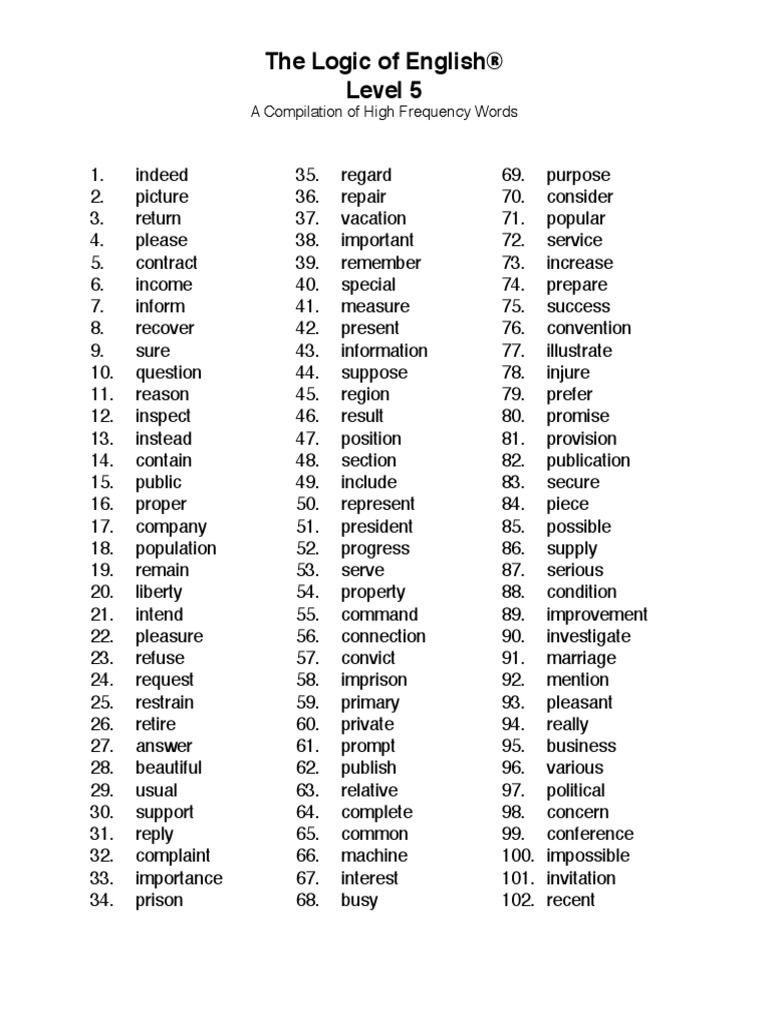 Logic of English High Frequency Word List Level 5 | PDF | Government
