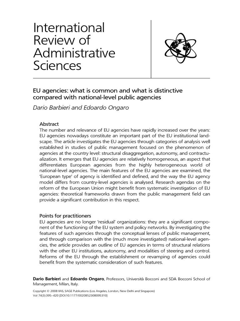 Barbieri Und Ongaro 2008 - EU Agencies-What Is Common and What Is ...