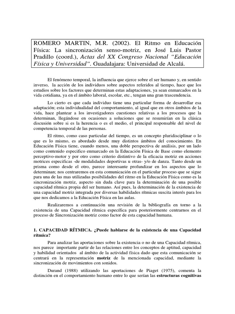 Ritmo y Sincronización Motriz - 2002 | PDF | Ritmo | Educación Física