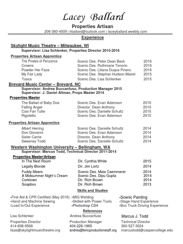 Lacey Ballard: Properties Artisan Resume | PDF