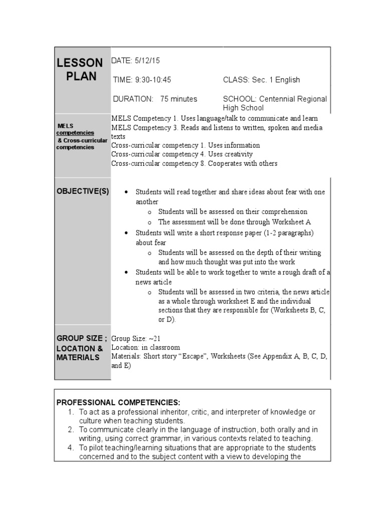 Short Story Lesson Plan | PDF | Reading Comprehension | Lesson Plan