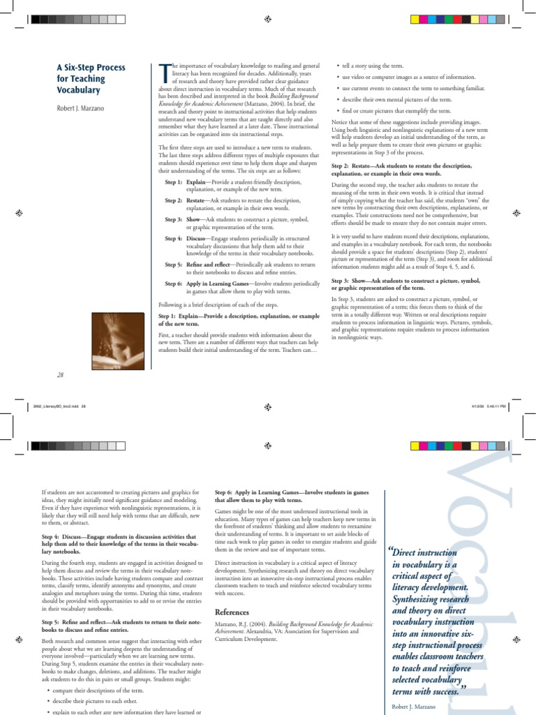 Marzano's 6 Steps for Vocabulary Instruction | PDF | Vocabulary ...