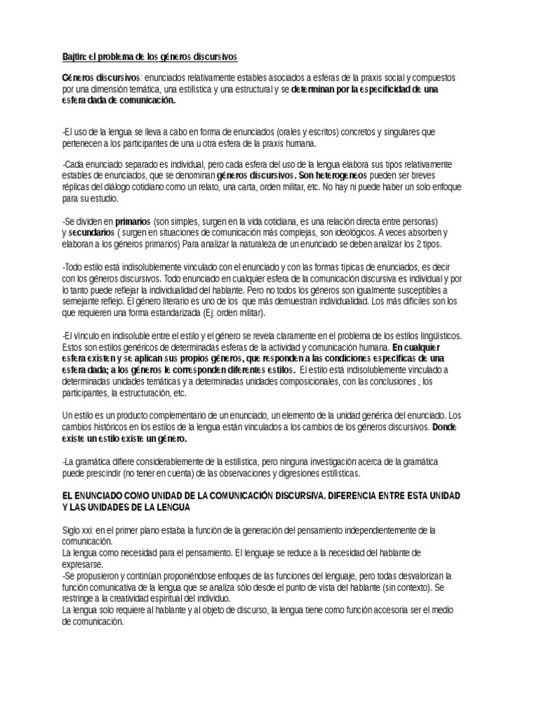 Bajtín El problema de los generos discursivos resumen | Palabra ... Bajtín El problema de los generos discursivos resumen | Palabra ...