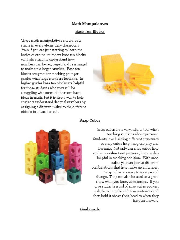 Math Manipulatives Base Ten Blocks | Download Free PDF | Communication ...