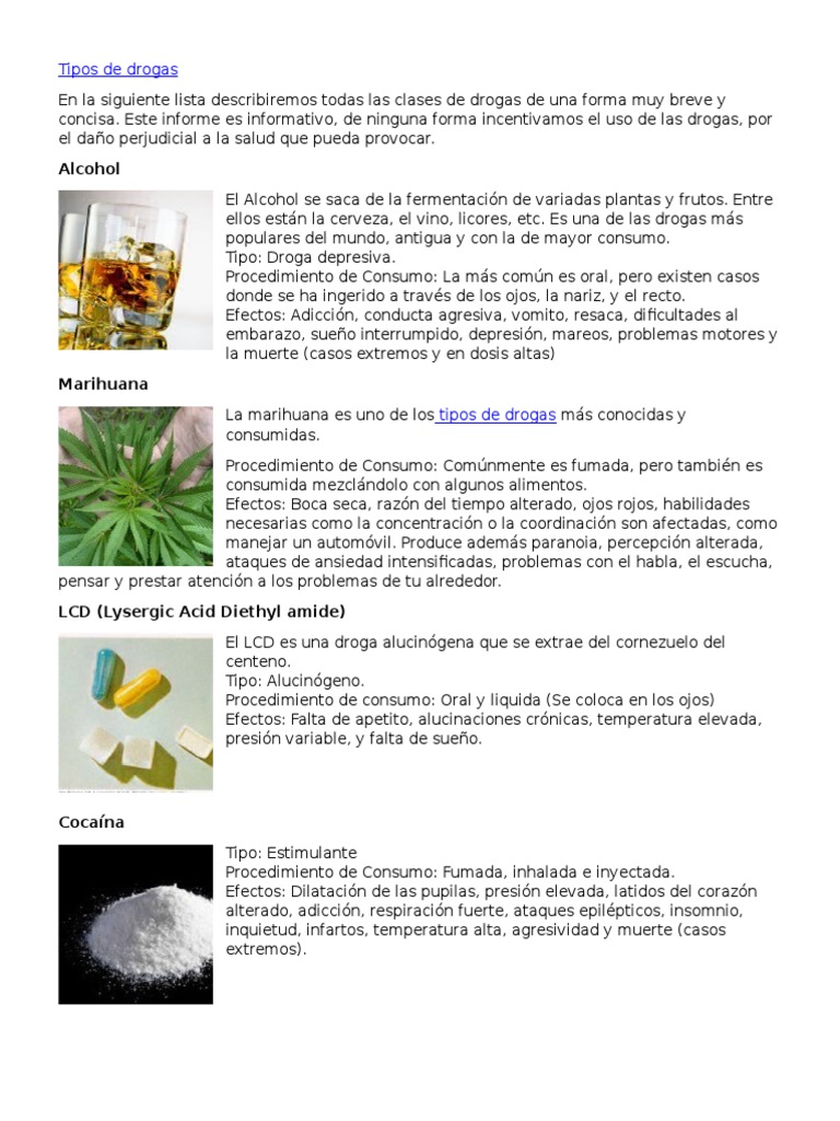 Clasificación y efectos de drogas comunes | PDF | Drogas | Cannabis (Droga)