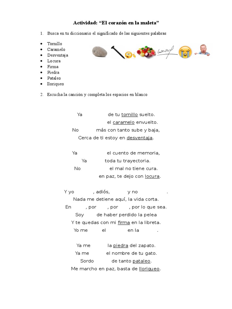 déficit Permiso tallarines letra de el corazon en la maleta espada ...