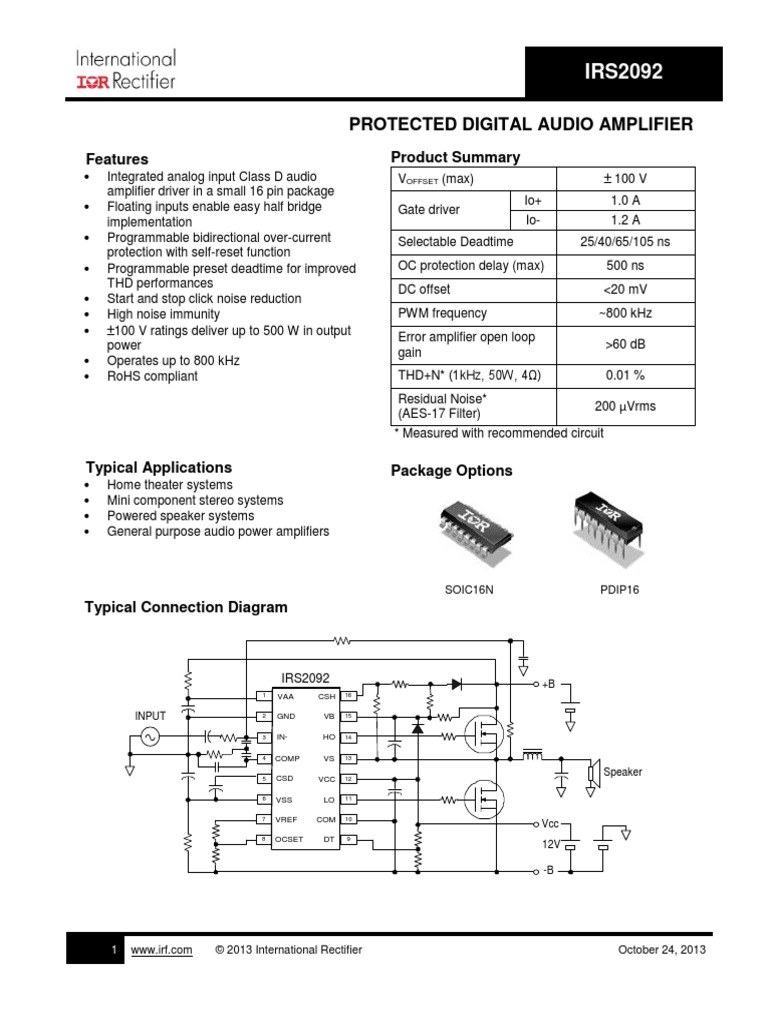 Irs2092 Product Info | PDF | Amplifier | Diode