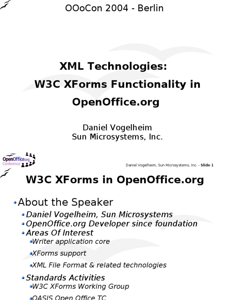 XML Technologies: W3C Xforms Functionality In: Daniel Vogelheim Sun Microsystems, Inc | PDF ...
