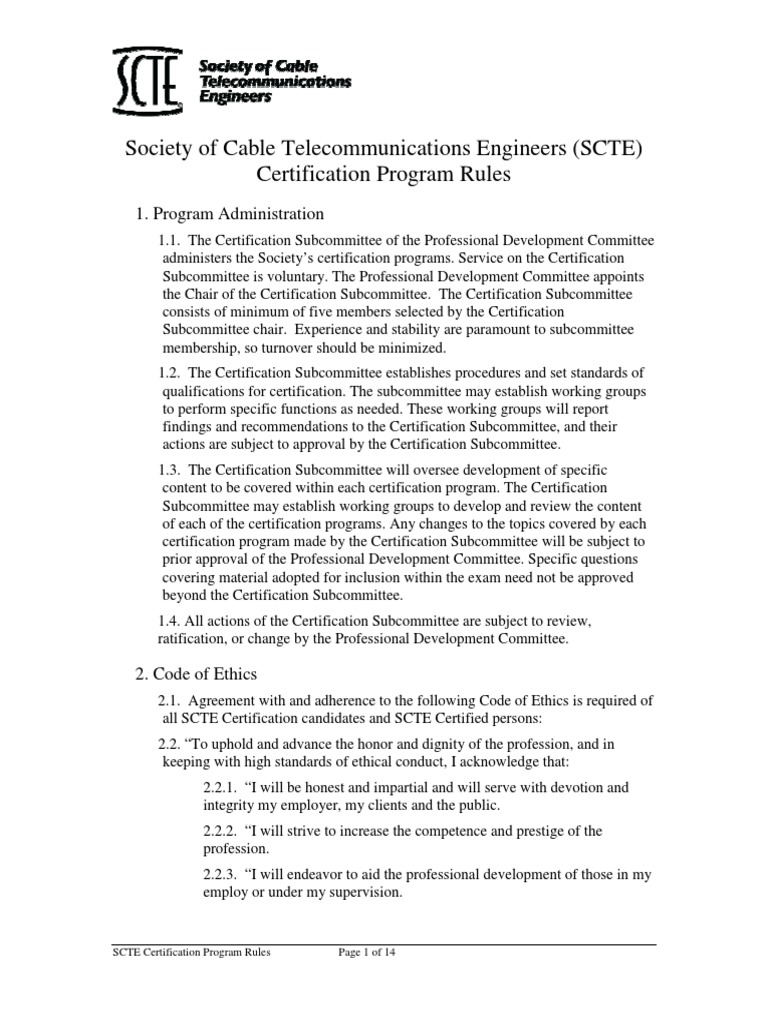 SCTE Certification Program Rules | PDF | Professional Certification ...