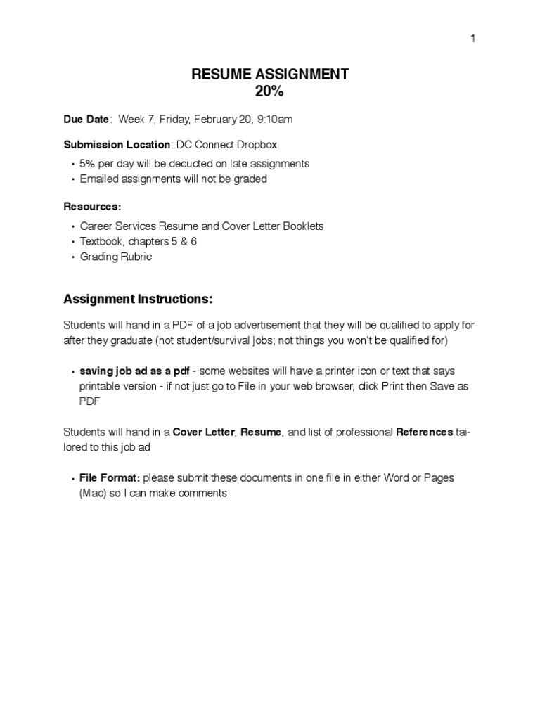 Resume Assignment and Rubric | PDF | Portable Document Format | Résumé