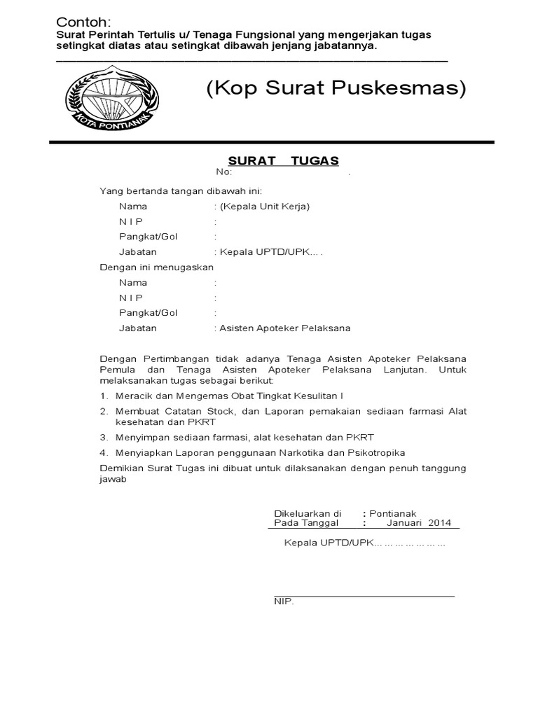 CONTOH Surat Penugasan Tertulis Fungsional Tertentu | PDF