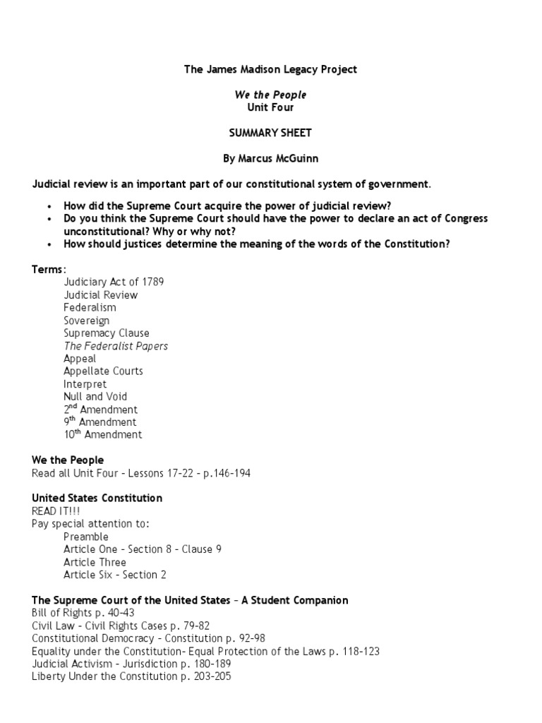 We The People Summary Sheet Unit 4 | PDF | United States Constitution ...