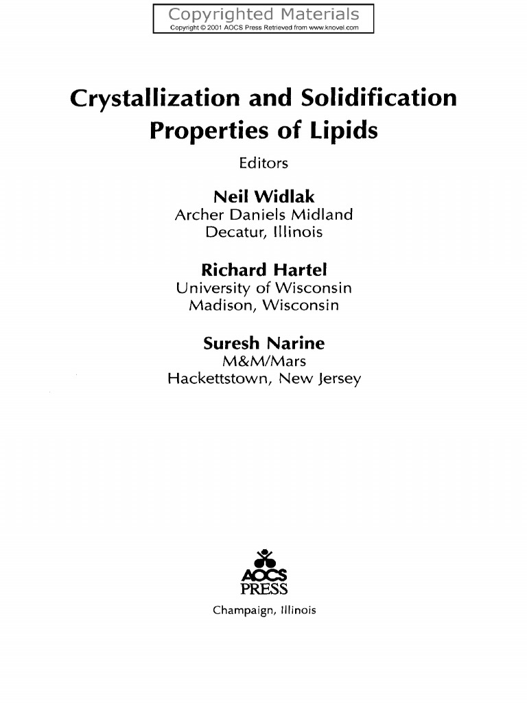 Crystallization and Solidification Properties of Lipids (2001) | PDF ...