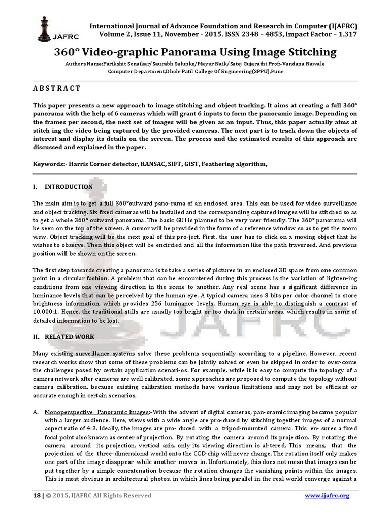 360° Video-Graphic Panorama Using Image Stitching | PDF | Computer Graphics | Computer Vision