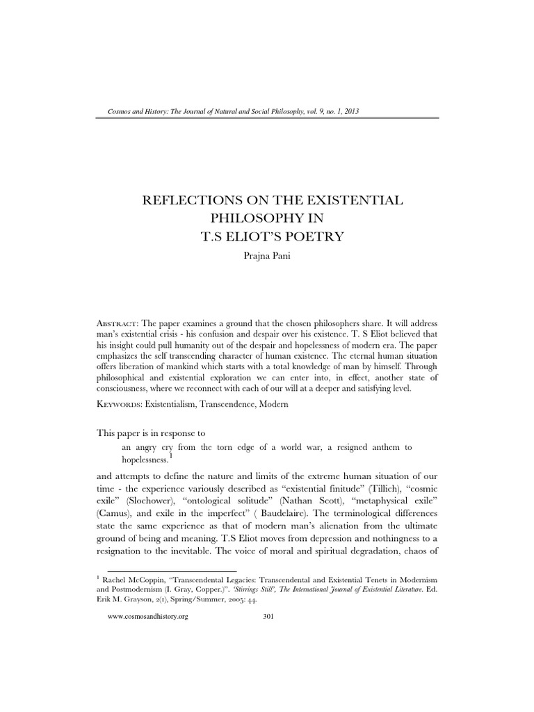 Reflections On The Existential Philosophy in T.S Eliot's Poetry | PDF ...